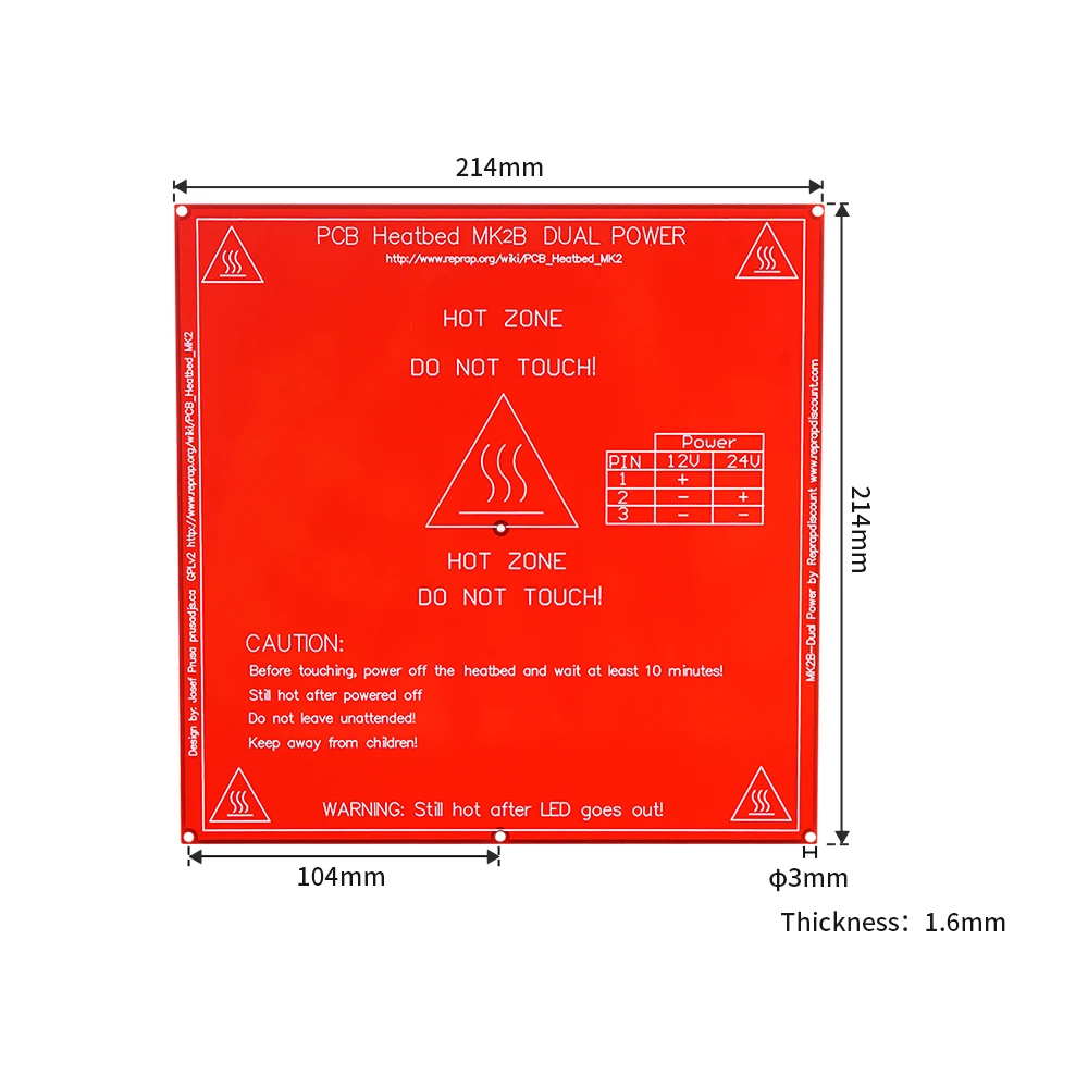 3D Printer MK2B PCB HeatBed 214x214mm - Dual Supply | Flux Electronix