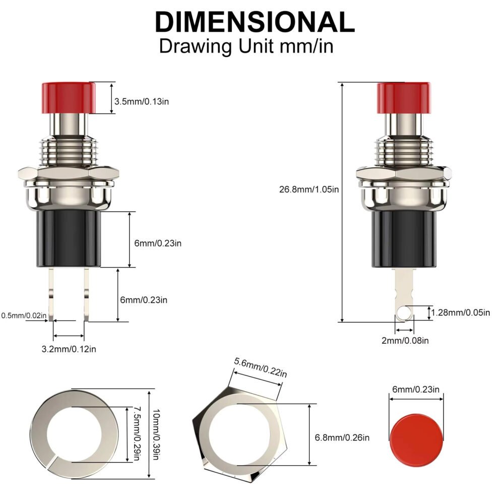 Mini Push Button Round Red N.O - 7mm | Flux Electronix